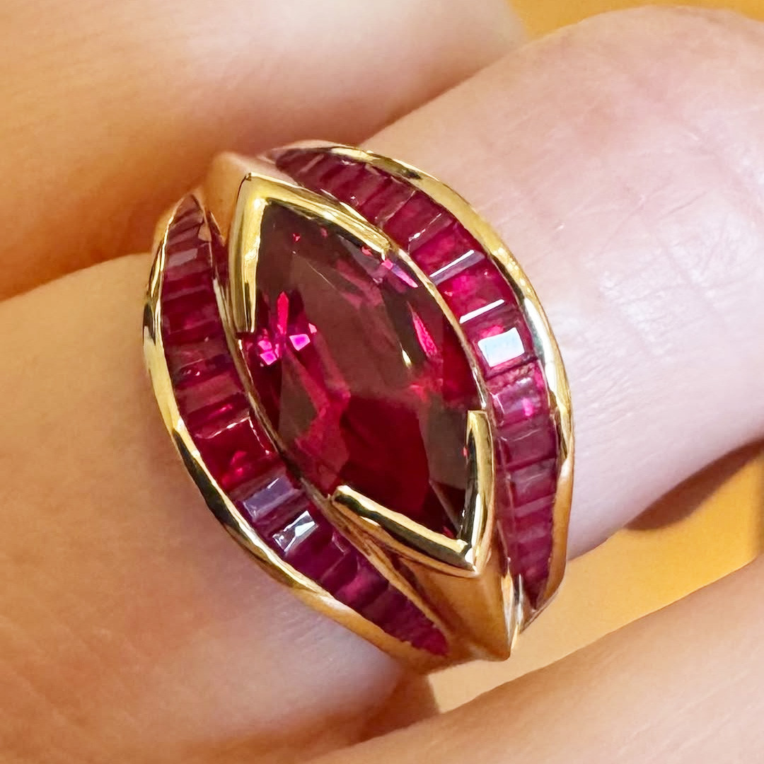 2.5ct Marquise Cut Ruby Gold Tone Cocktail Ring | SayaBling