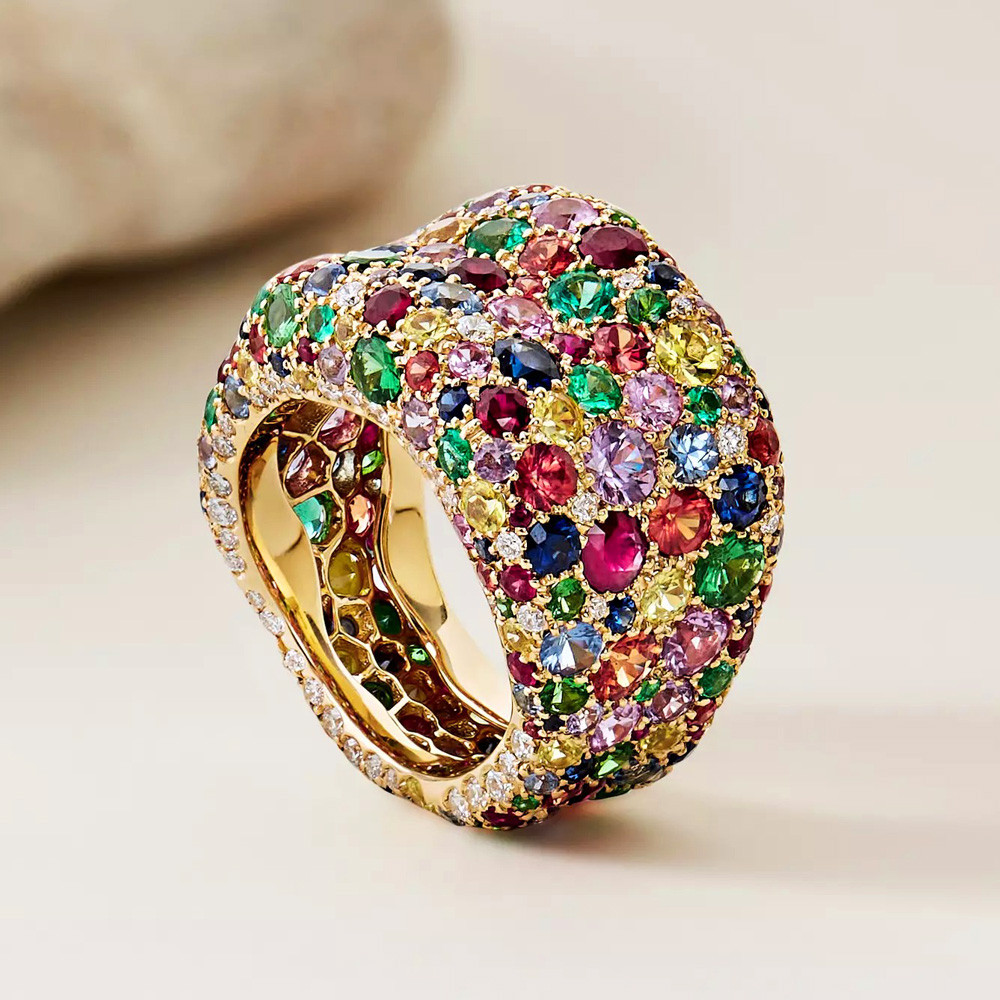 15ctw Multicolor Sapphire Allover Paved Bold Cocktail Ring | SayaBling