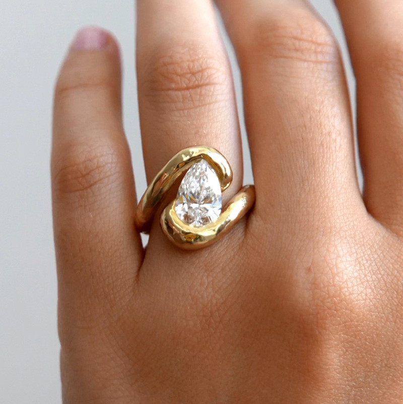 3ct Pear Cut White Sapphire Bypass Modern Engagement Ring | SayaBling