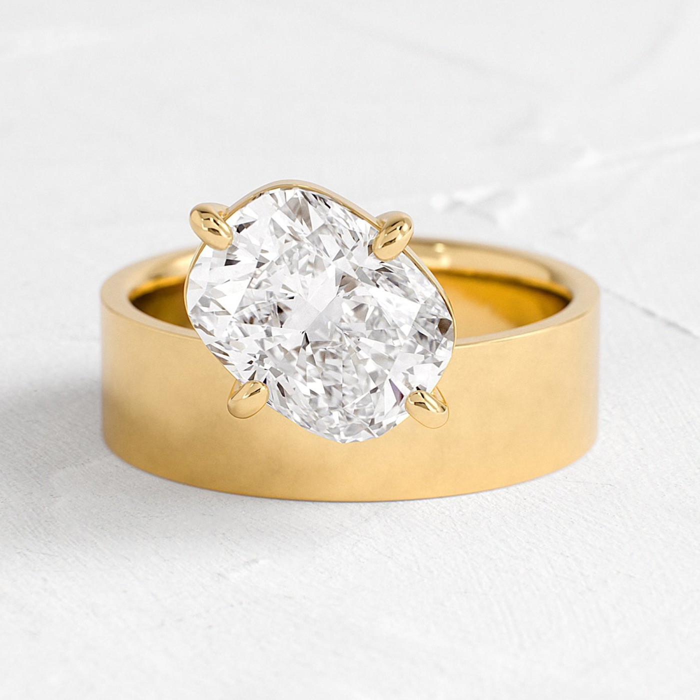 3.5ct Cushion Cut Flat Band Asymmetric Engagement Ring | SayaBling