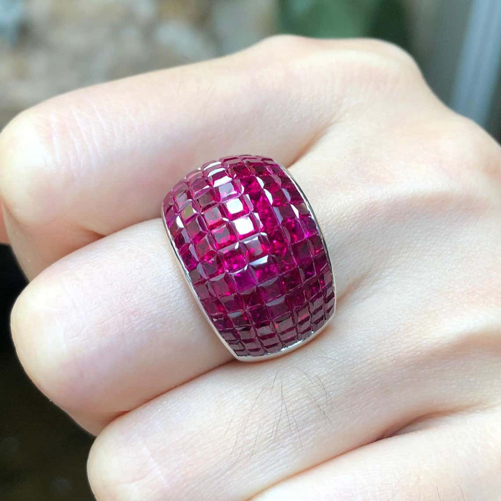 8.5ctw Invisible-set Princess Cut Ruby Cocktail Ring | SayaBling