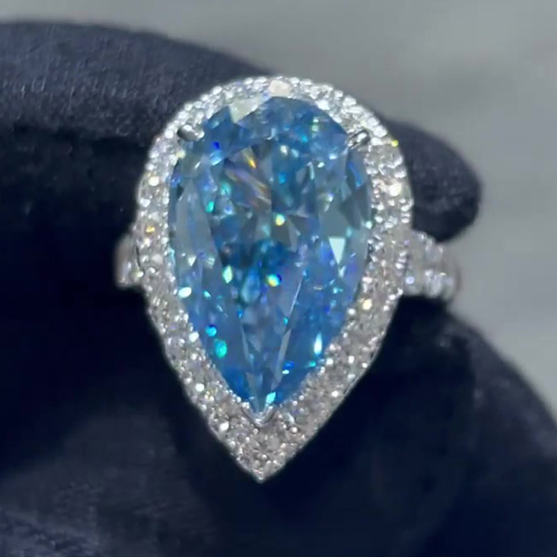 20ct Halo Pear Cut Aquamarine Engagement Ring for Women in Sterling ...