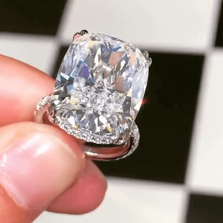 Sayabling Cushion Cut White Sapphire Double Claw Pave Engagement Ring ...