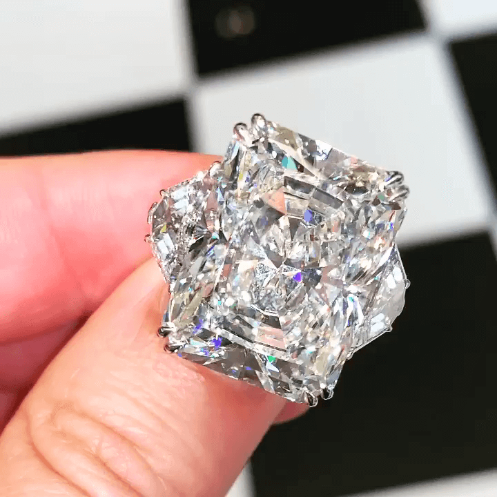 Sayabling Radiant Cut White Sapphire Three Stone Engagement Ring ...