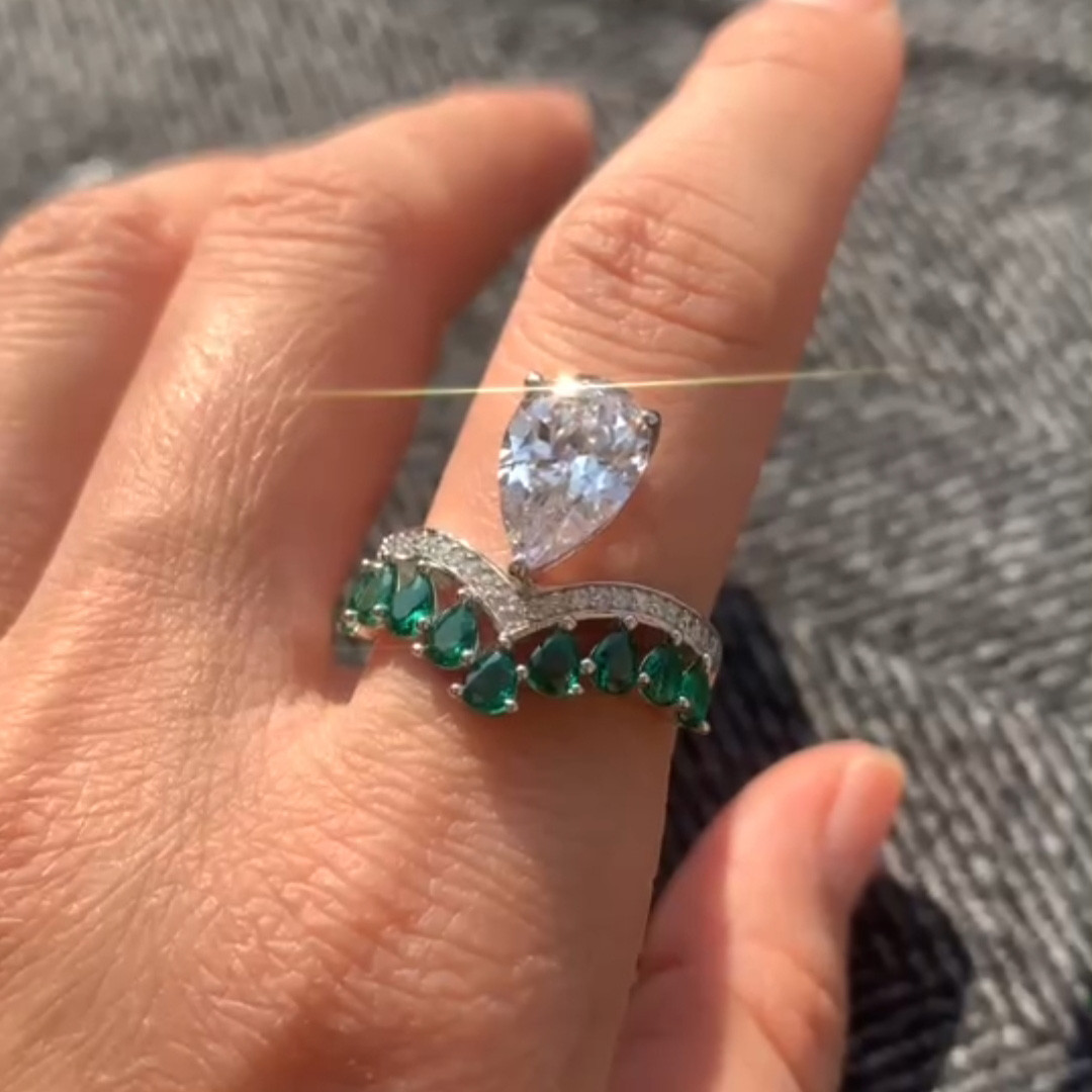 Pear Cut White Sapphire Crown Engagement Ring for Women | SayaBling