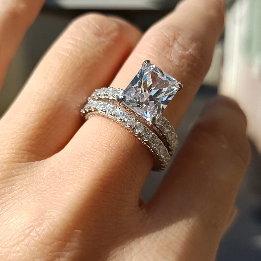 3.5ct Radiant Cut White Sapphire Bridal Set for women in Sterling ...