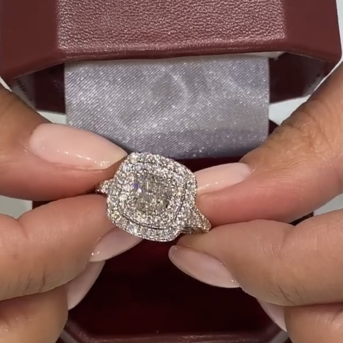 SayaBling Sterling Silver Vintage Double Halo Cushion Shape Engagement ...