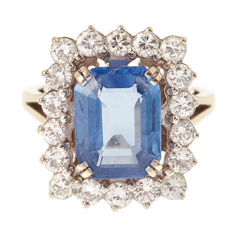 Halo Emerald Cut Sapphire Engagement Ring | SayaBling