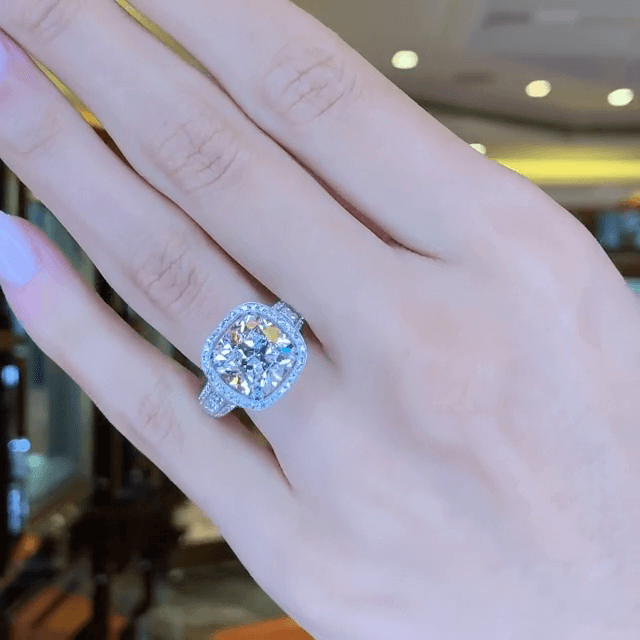 SayaBling Dazzling Cushion Cut 5.21 Carat Halo Sterling Silver ...