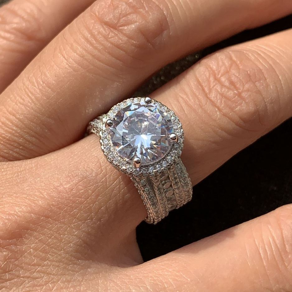 Halo Round Cut White Sapphire Engagement Ring | SayaBling Jewelry