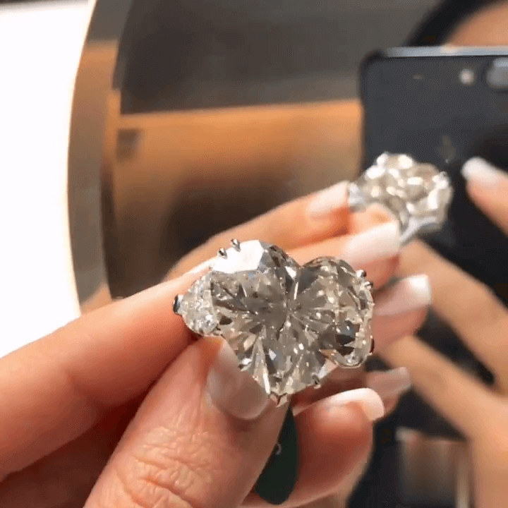 19.5ct Three-stone Heart Cut White Sapphire Ring | SayaBling Jewelry