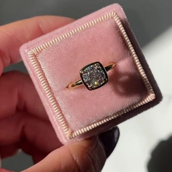 SayaBling Bezel Setting Cushion Cut Sterling Silver Engagement Ring ...