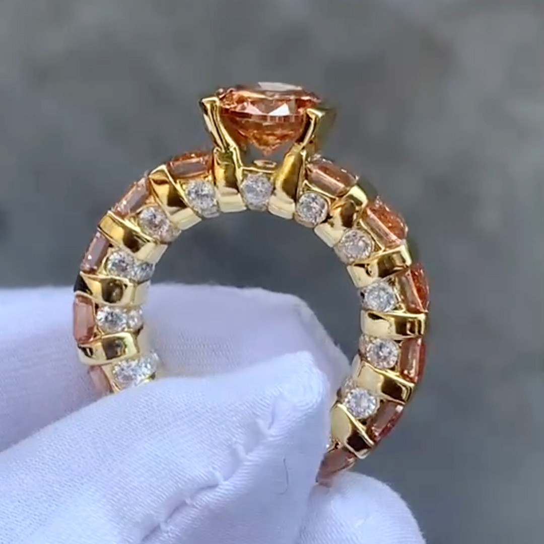 2.8ct Round Cut Champagne Sapphire Paved Men's Ring | SayaBling Jewelry