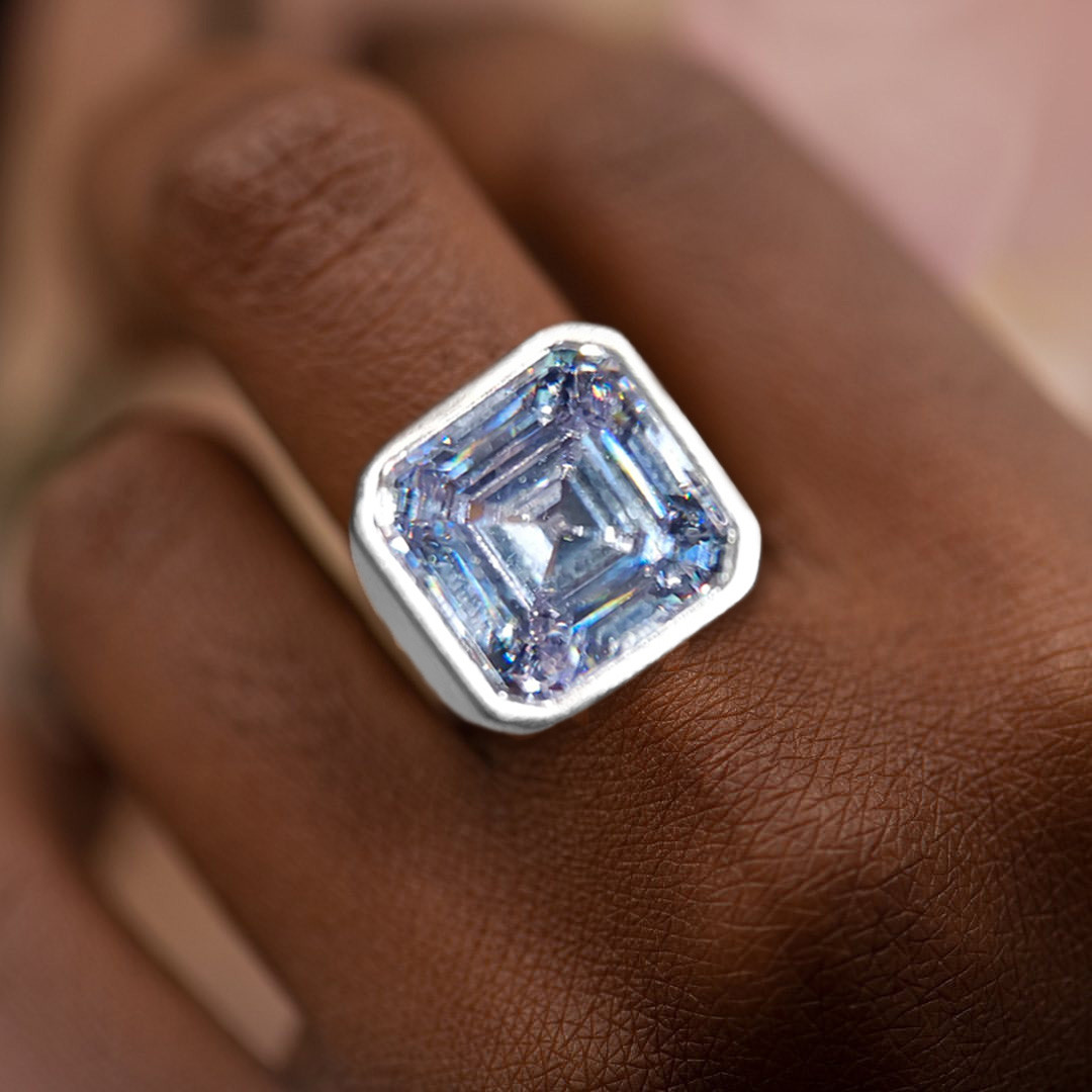 12ct Asscher Cut White Sapphire Matte Bold Men's Ring | SayaBling