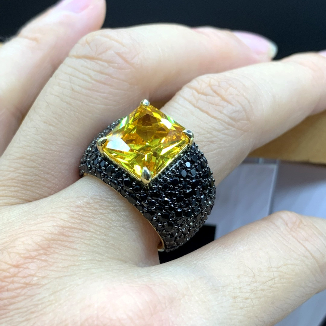 6.5ct Radiant Cut Yellow Sapphire Bold Paved Ring | SayaBling Jewelry