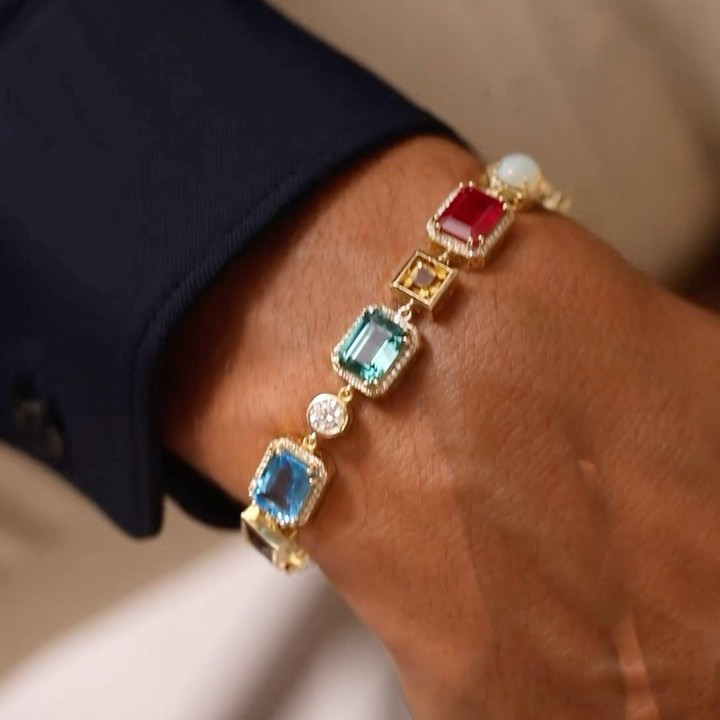 22ctw Multi-cut Multicolor Sapphire Statement Bracelet | SayaBling Jewelry