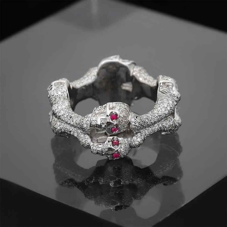 Ruby and White Sapphire Paved Skeleton Skull Ring | SayaBling
