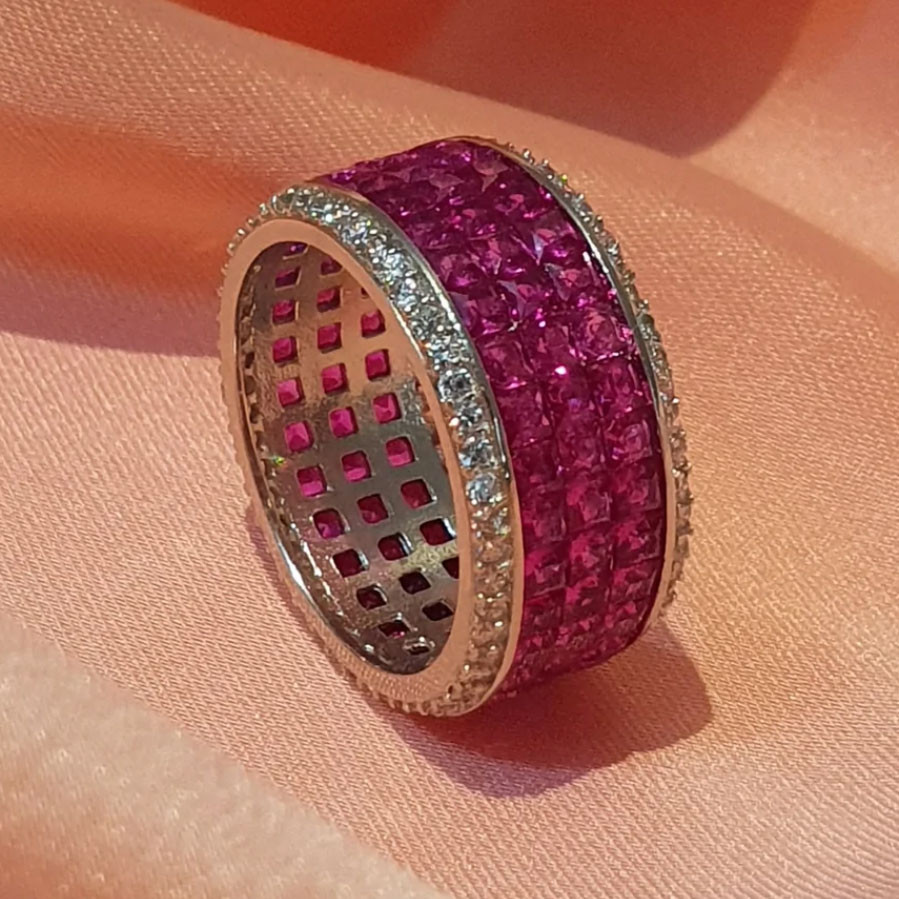 8.5ctw Princess Cut Three Row Wedding Band | SayaBling