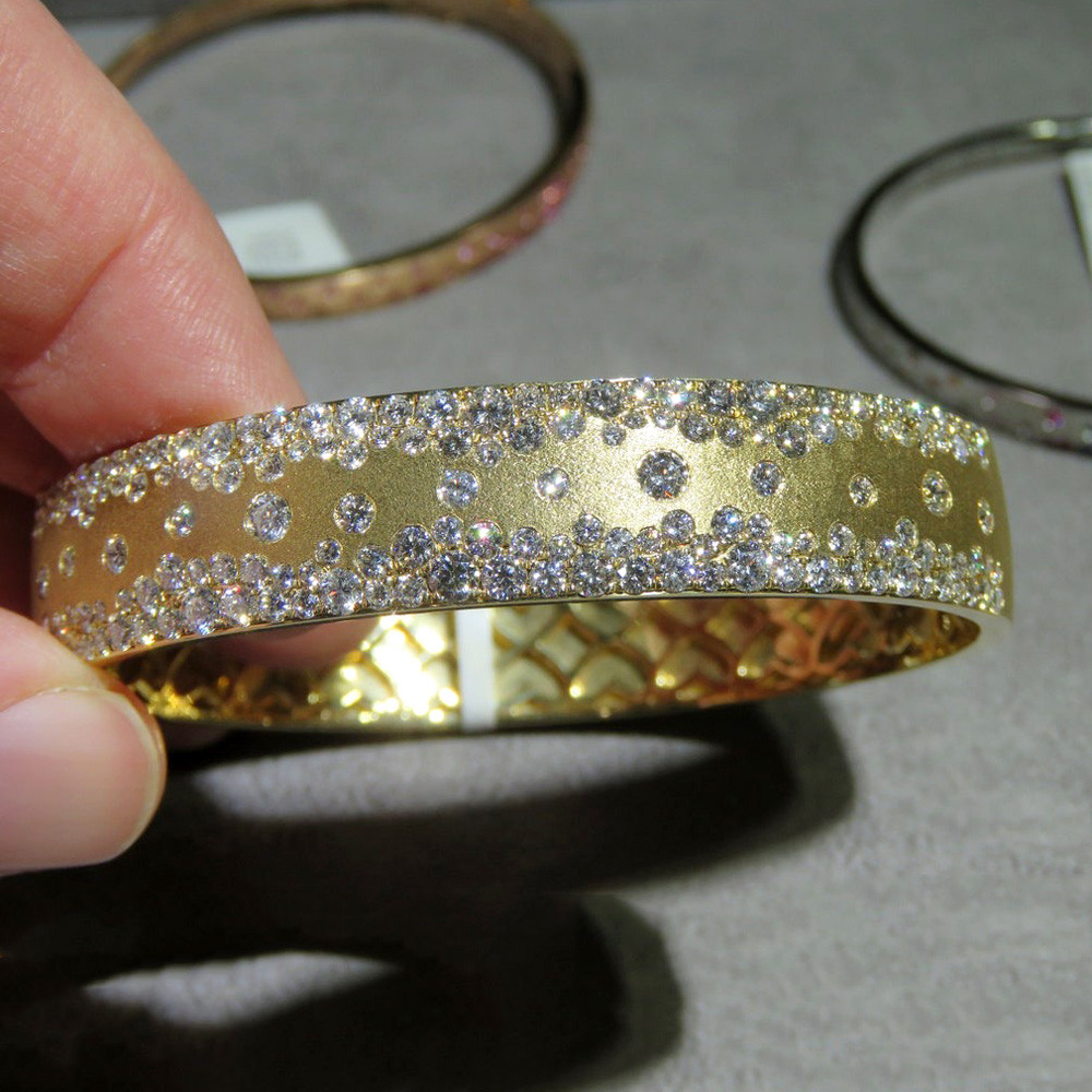 Flush Set White Sapphire Sandblasted Wide Starry Bangle | SayaBling