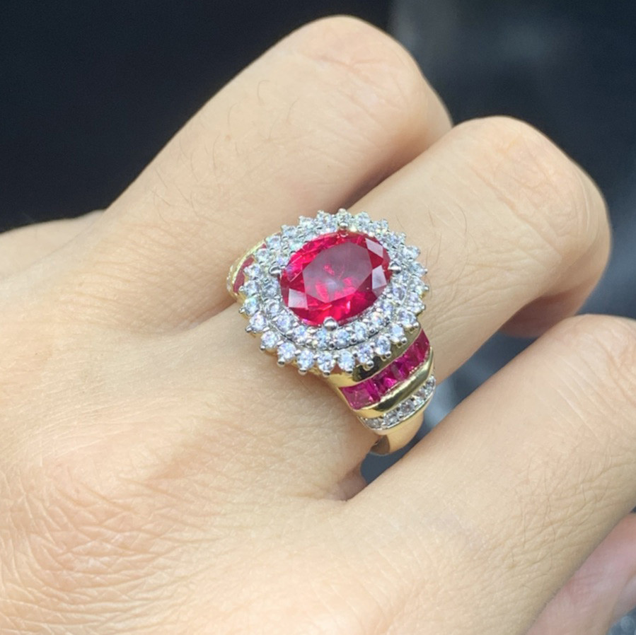 2.5ct Halo Oval Cut Ruby Engagement Ring | SayaBling