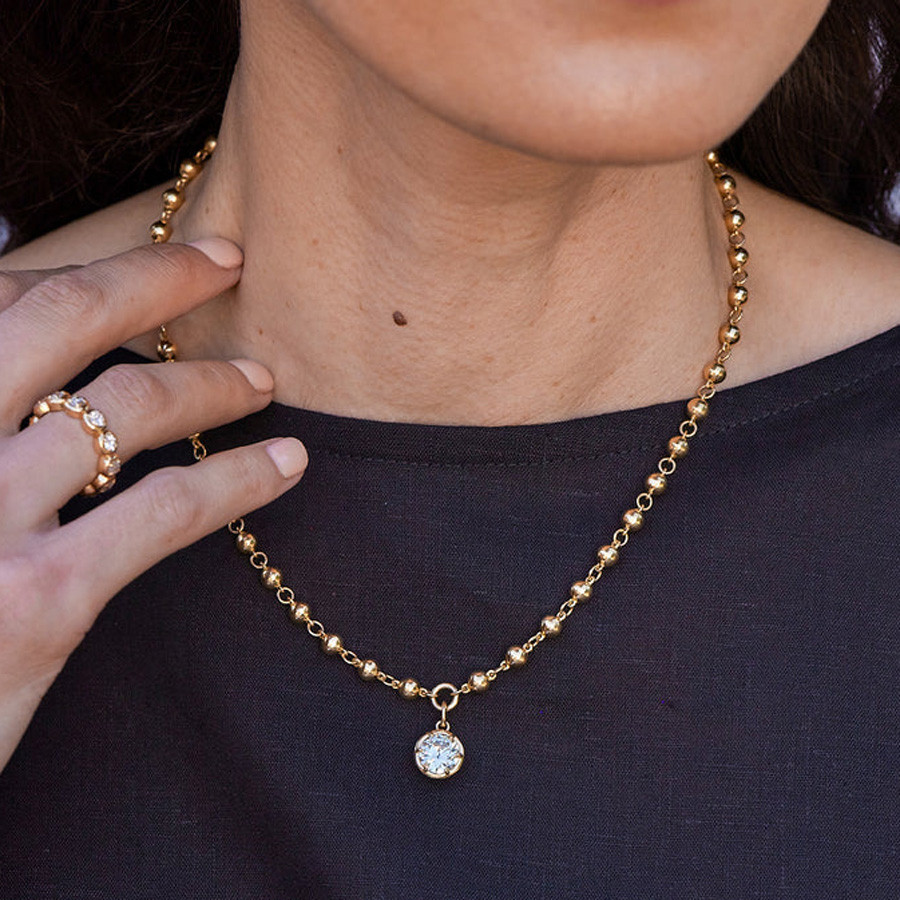 3.8ct Round Cut Pendant Bead Chain Necklace | SayaBling Jewelry