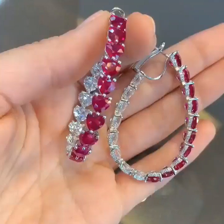 Heart Cut Ruby Hoop Earrings for Women | SayaBling Jewelry