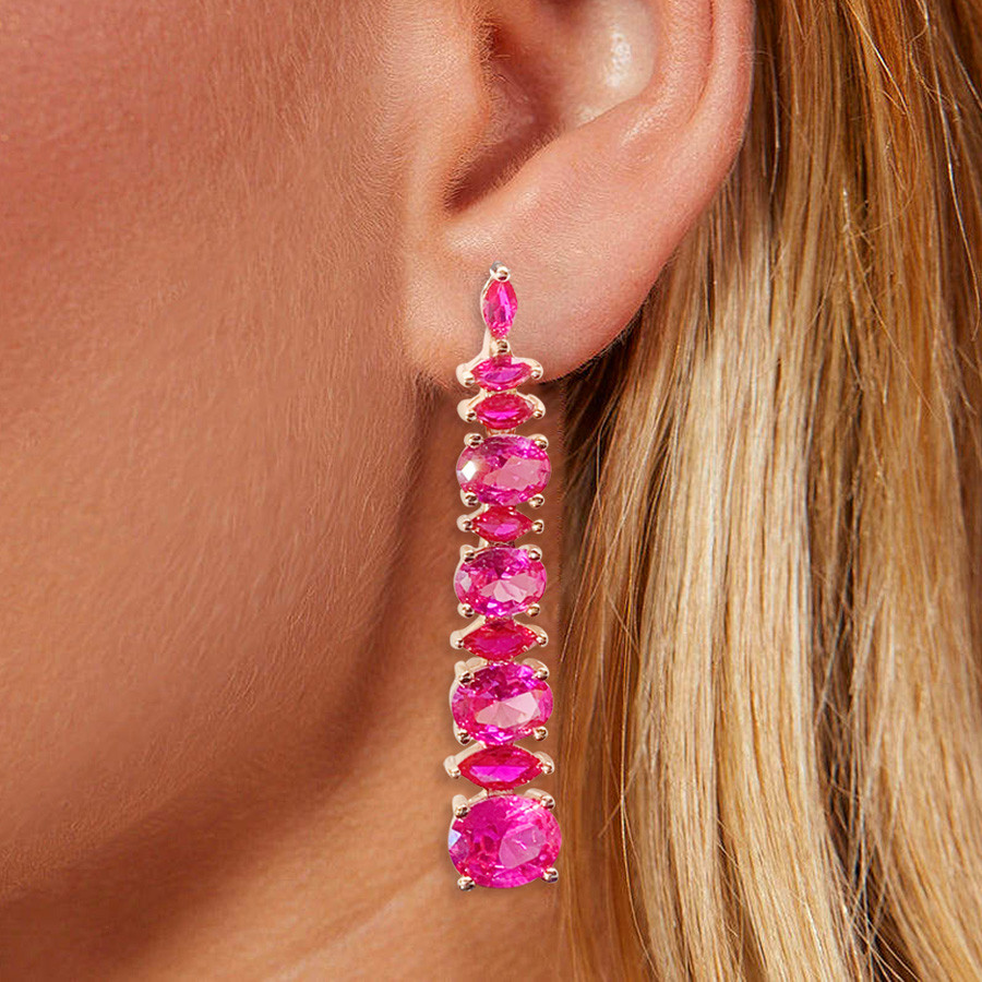 14ctw Oval Cut Ruby & Fuchsia Sapphire Drop Earrings | SayaBling