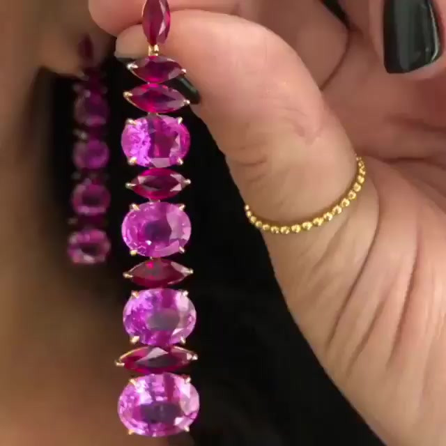 Ruby & Pink Sapphire Drop Earrings in Rose Gold | SayaBling