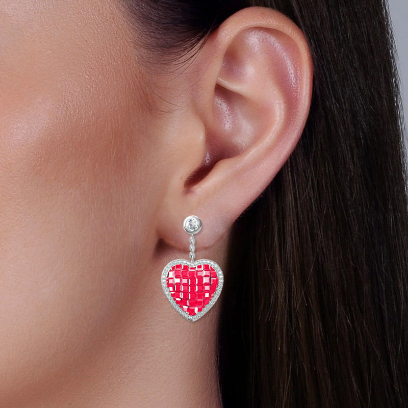 8ctw Princess Cut Ruby Heart Drop Earrings | SayaBling