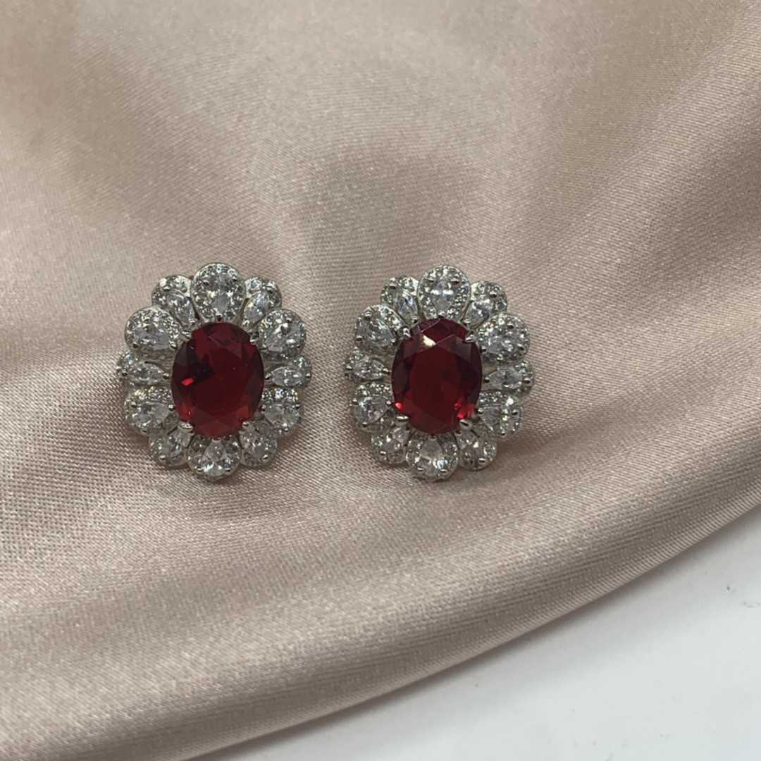 4.35ctw Oval Cut Ruby Stud Earrings | SayaBling Jewelry