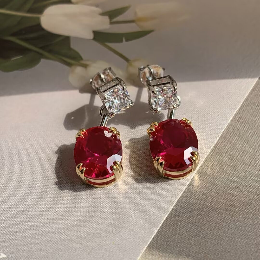 9ctw Oval Cut Ruby Classic Drop Earrings | SayaBling