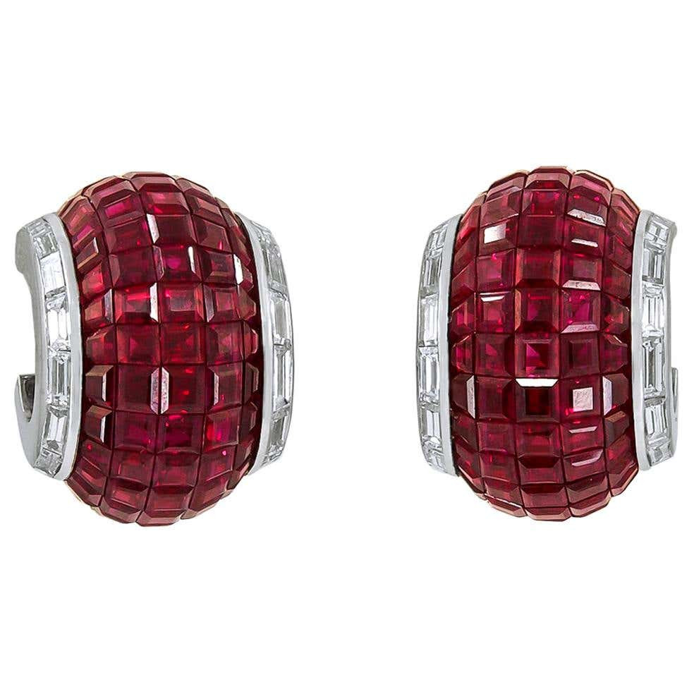 19.65ct Invisible Setting Ruby Half Hoop Earrings | SayaBling Jewelry