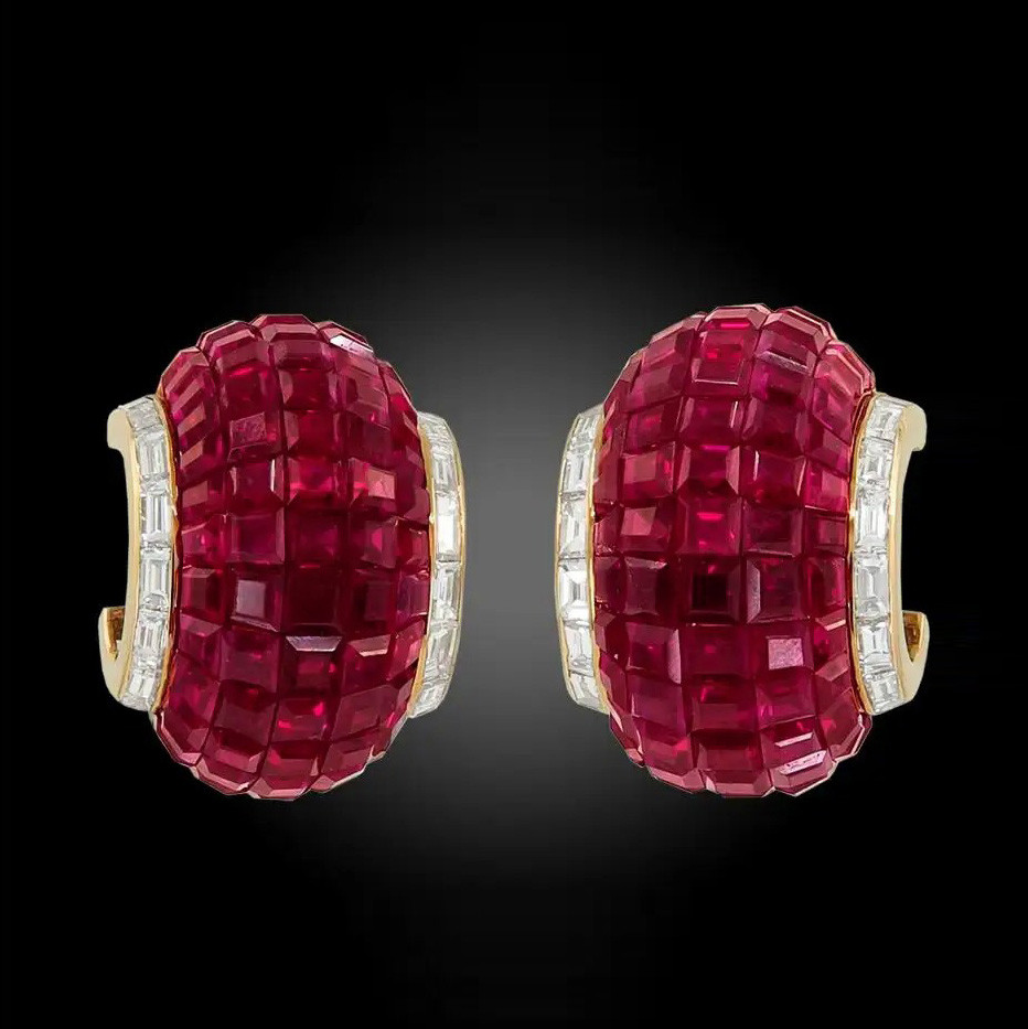 19.65ct Invisible Setting Ruby Half Hoop Earrings | SayaBling