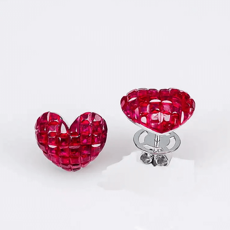 4ctw Princess Cut Ruby Stud Heart Earrings | SayaBling