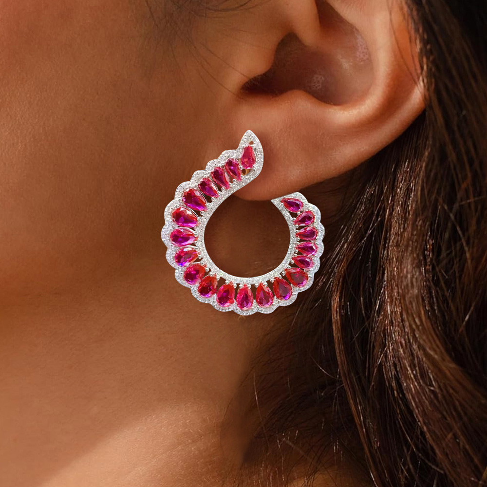 14ctw Pear Cut Ruby & White Sapphire Drop Earrings | SayaBling