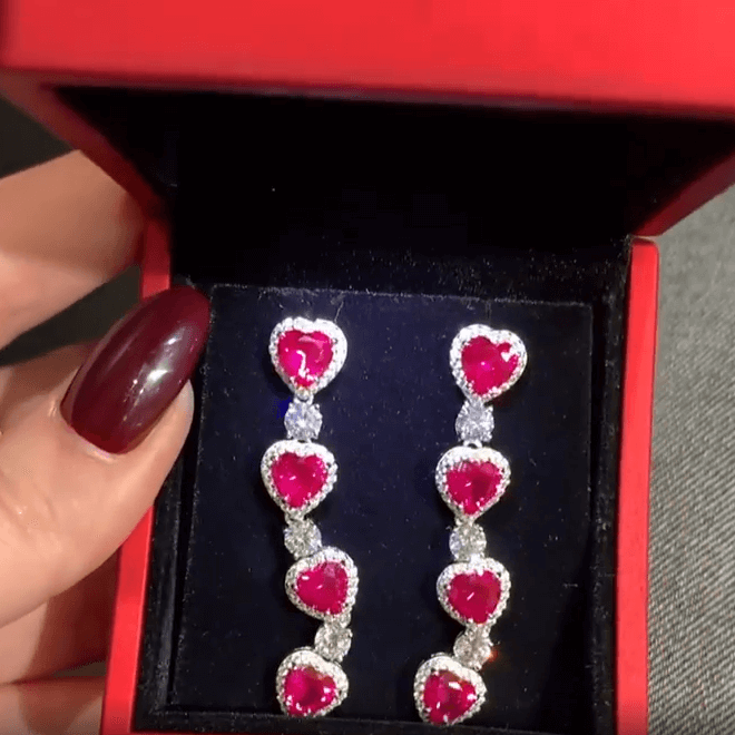 11.35ct Heart Cut Ruby Drop Earrings | SayaBling