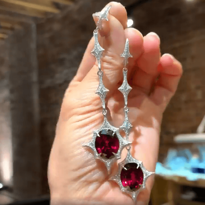 8ct Oval Cut Ruby Drop Earrings | SayaBling