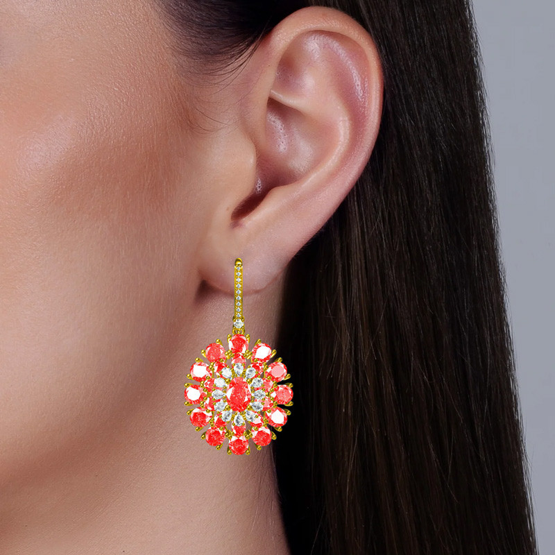 Nature Inspired Oval Cut Ruby Statement Flower Earrings | SayaBling