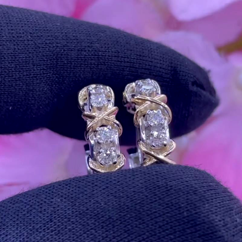 Two Tone Knot White Sapphire Hoop Earrings | SayaBling