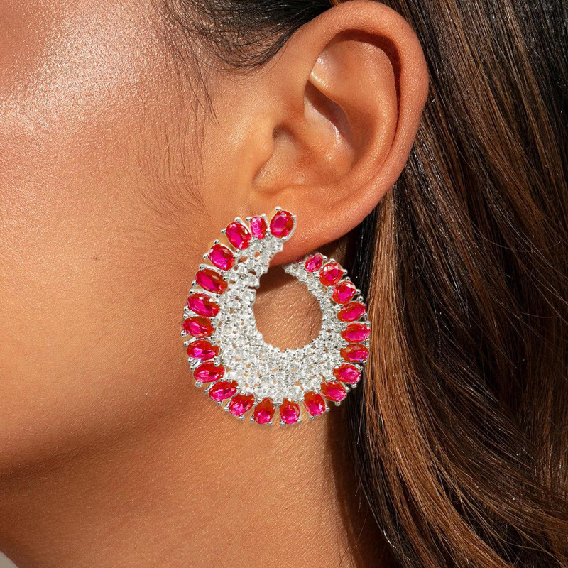 Nature Inspired 16CTW Oval Cut Ruby Statement Earrings | SayaBling