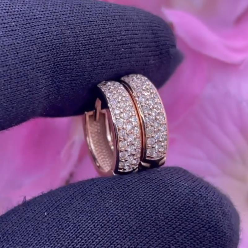 Rose Gold Paved White Sapphire Wide Hoop Earrings | SayaBling