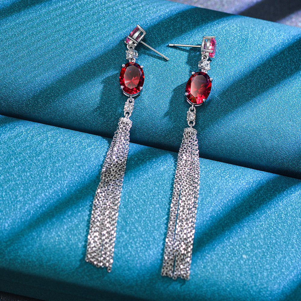 Vintage Oval Cut Ruby Fringe Earrings | SayaBling