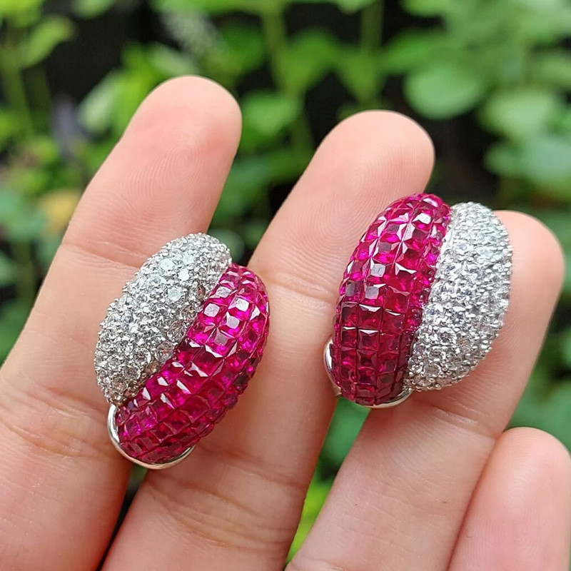 Invisible Set Ruby Stud Earrings | SayaBling Jewelry