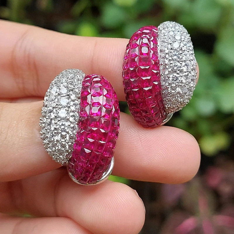 Invisible Set Ruby Stud Earrings | SayaBling