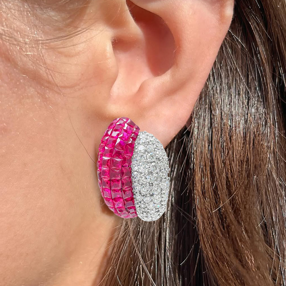 12ctw Invisible Set Ruby Stud Earrings | SayaBling