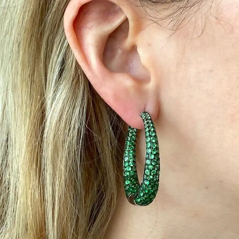 12ctw Paved Emerald Hoop Earrings | SayaBling