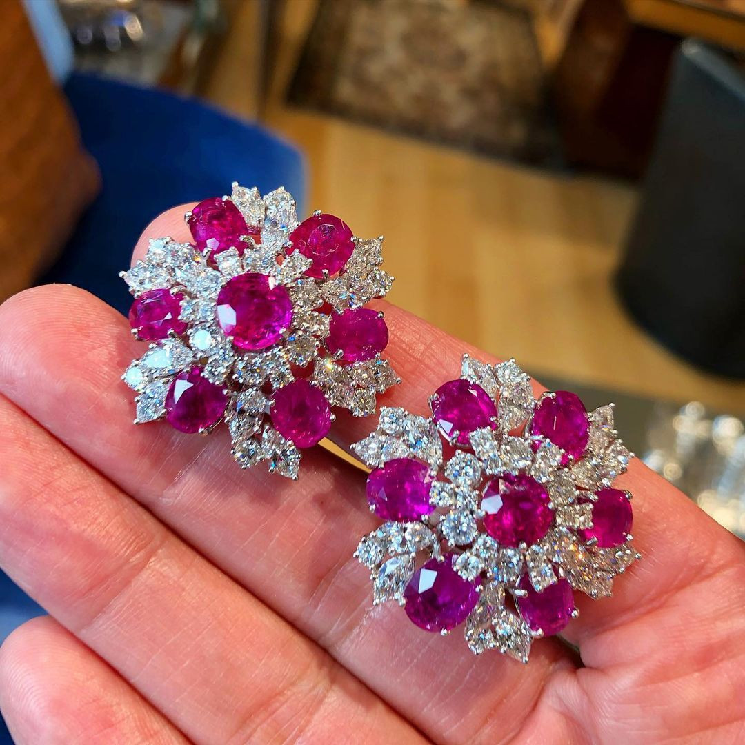 14ctw Ruby and White Sapphire Stud Earrings | SayaBling