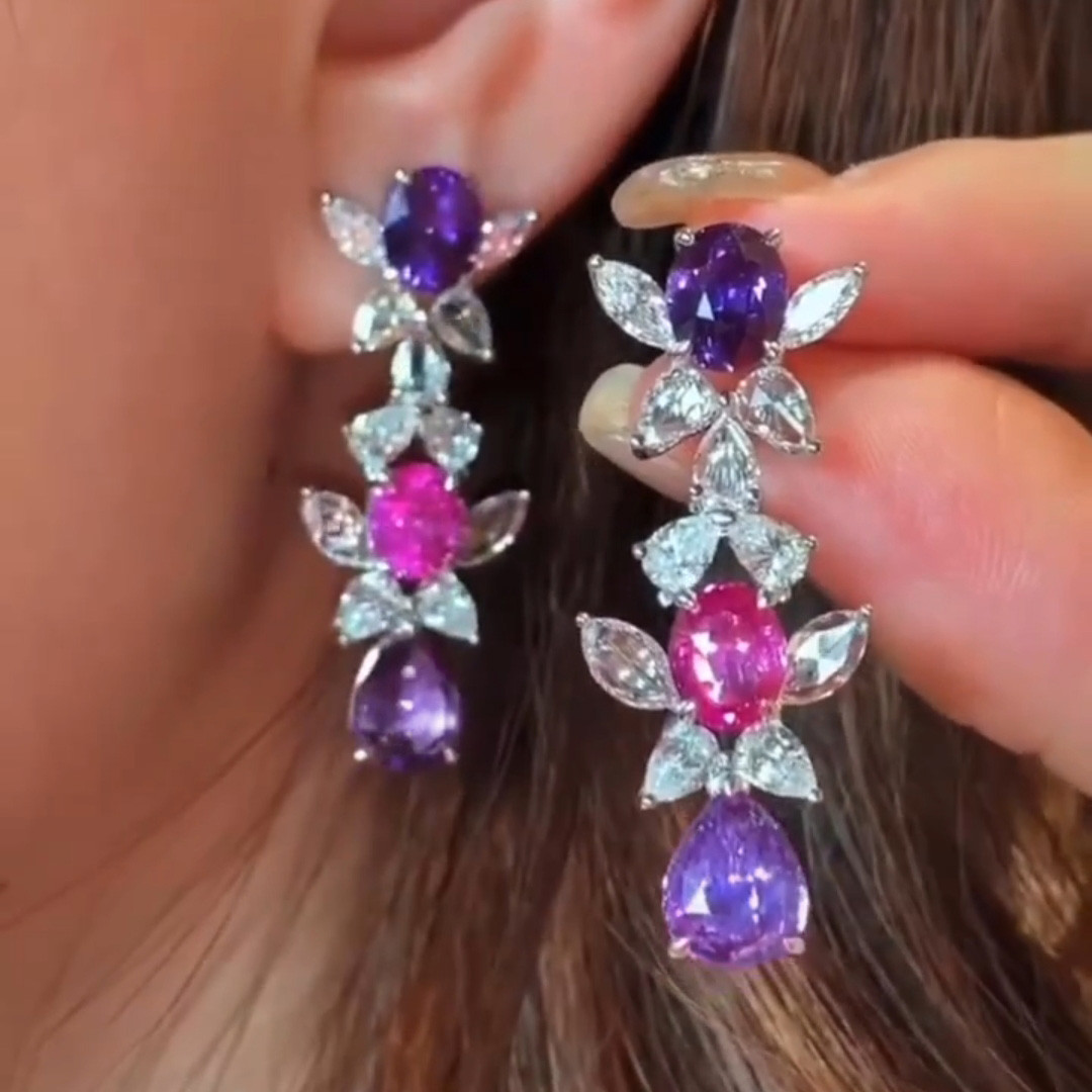 16ctw Amethyst and Fuchsia Sapphire Drop Earrings | SayaBling Jewelry