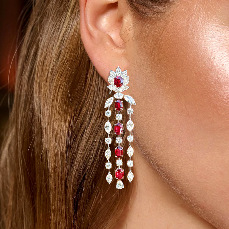 16ctw Ruby and White Sapphire Chandelier Earrings | SayaBling