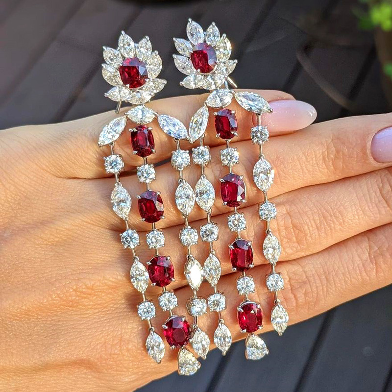 16ctw Ruby and White Sapphire Chandelier Earrings | SayaBling